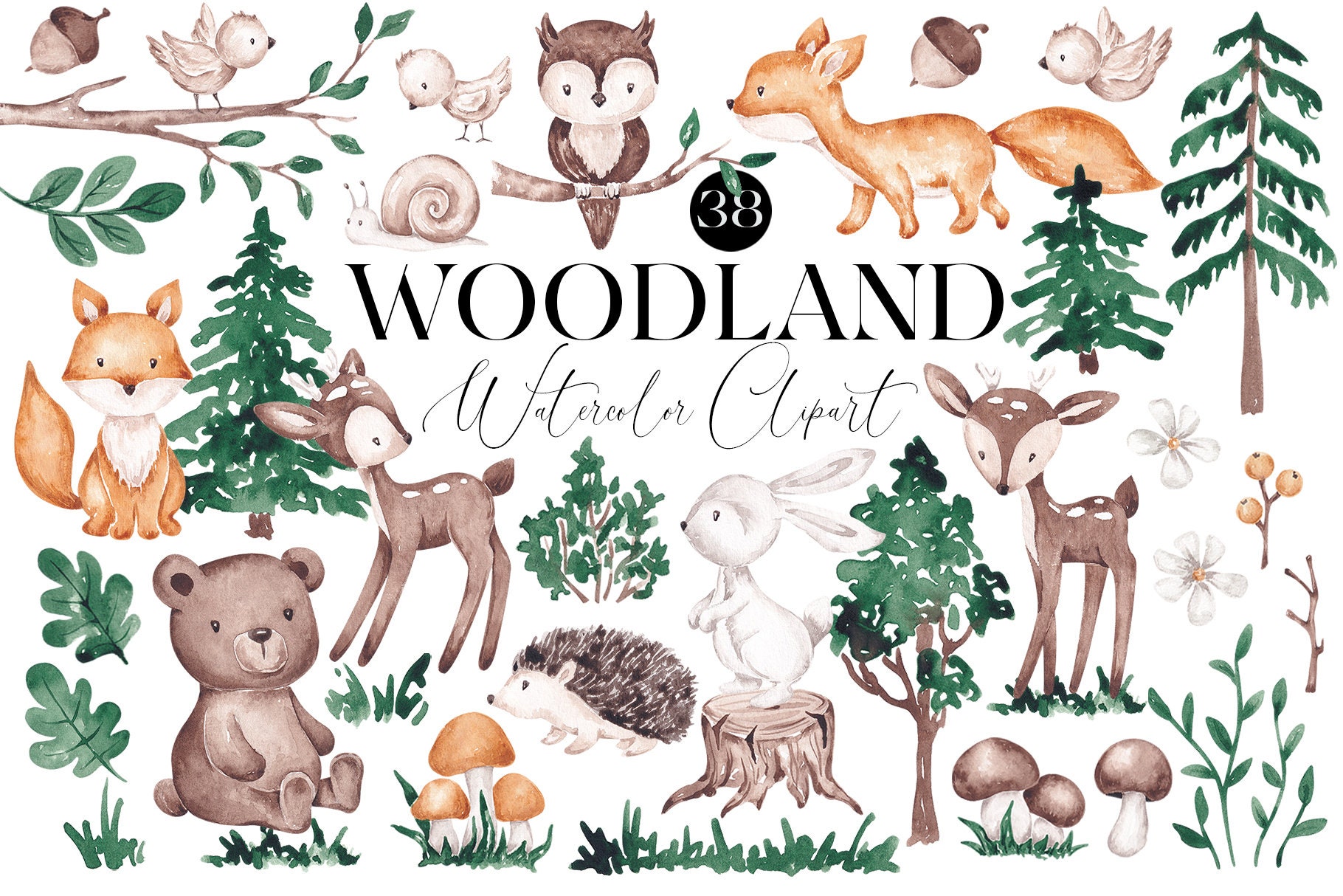 Woodland Animals Printable Clipart Forest Animals Digital Print ...