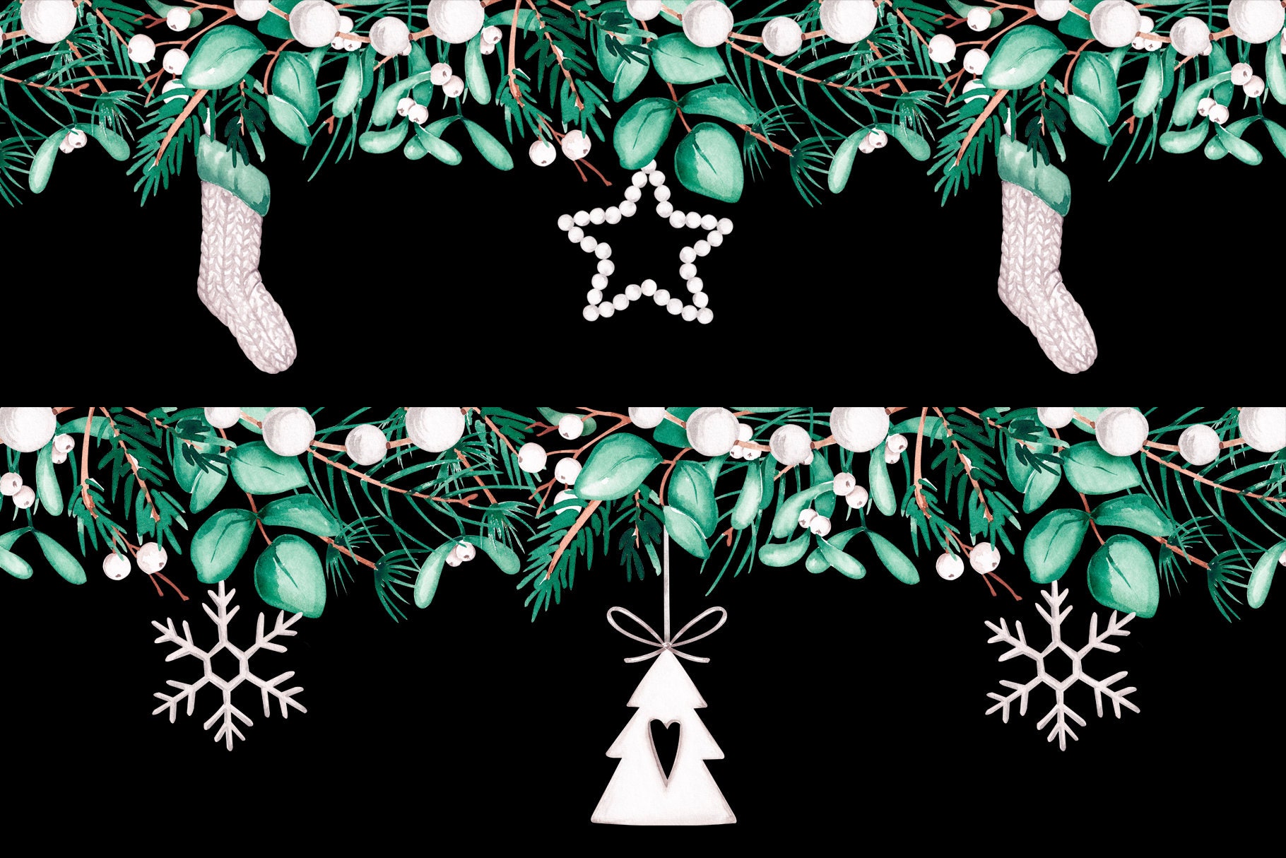 Individual Christmas Seamless Border With Winter Nature Plants, Decor ...