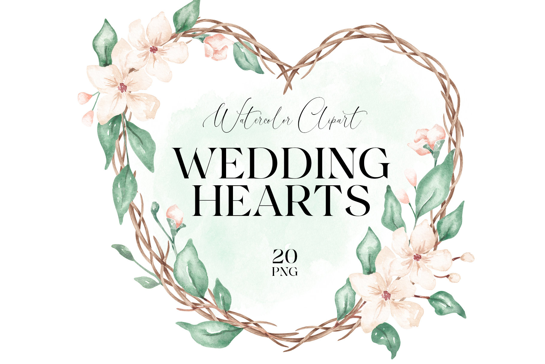 Wedding Floral Heart Wreath Clipart Png. Watercolor Wedding Card Invite ...