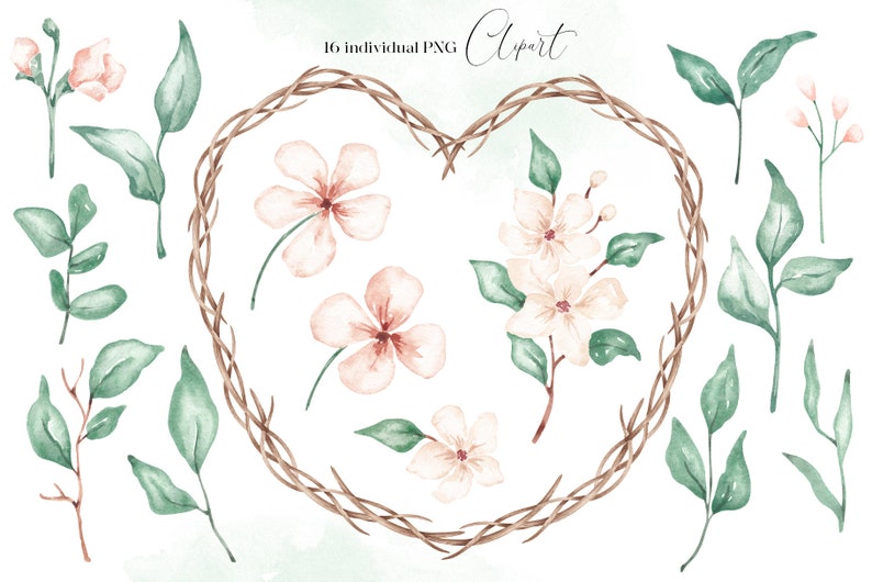 Wedding Floral Heart Wreath Clipart Png. Watercolor Wedding Card Invite ...