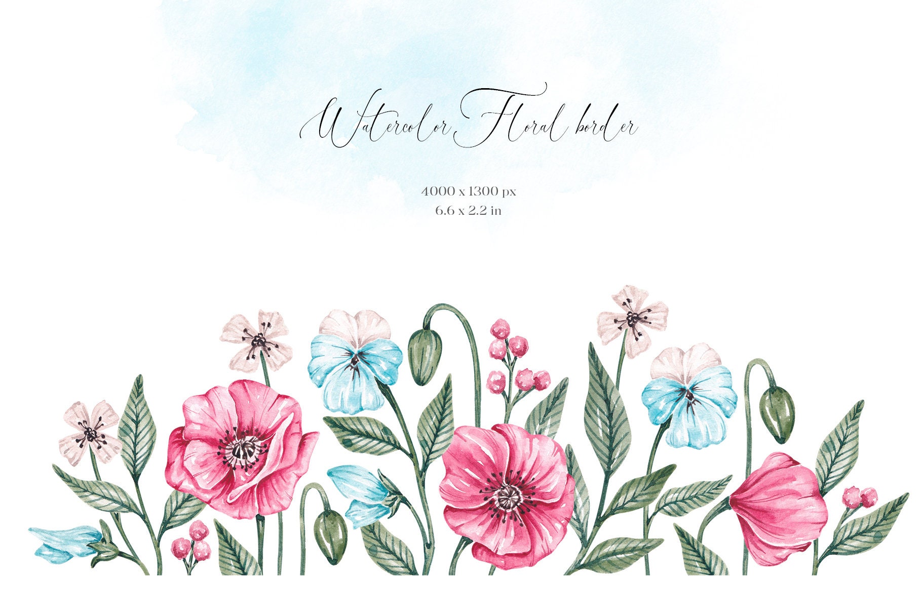 Watercolor Floral Wreath Frame Border Clipart PNG. Childish Pansy Poppy ...