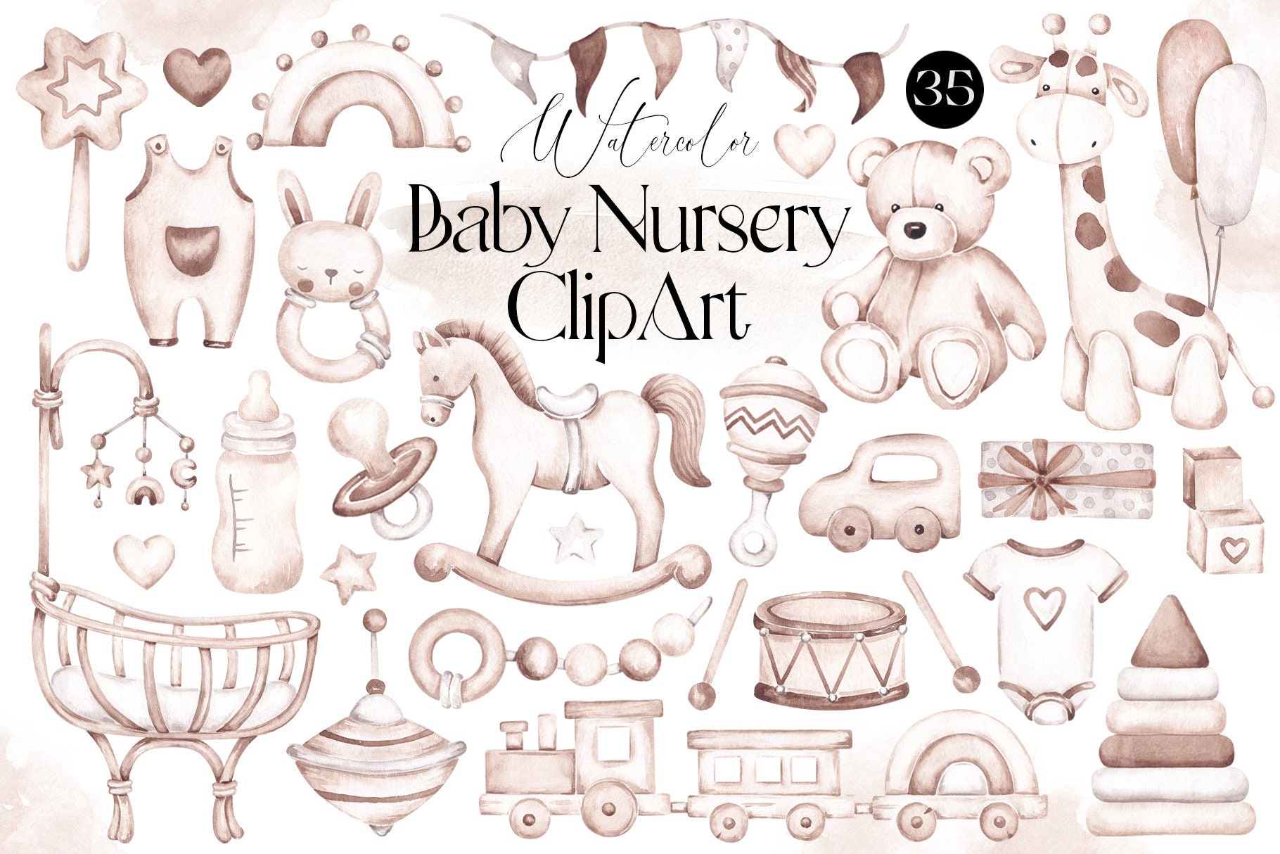 Kids Watercolor Printable Clip Art. Digital Wall Art Print. Hand Drawn ...