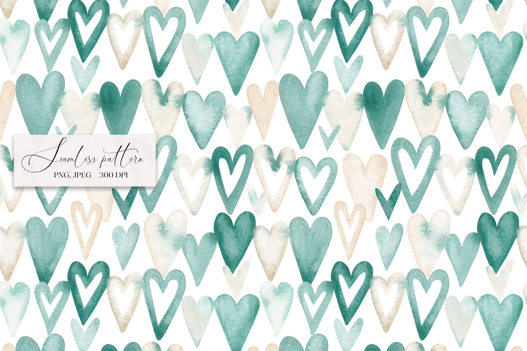 Valentine Hearts Clipart Png. Watercolor Boho Green Beige Heart ...