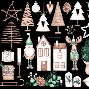 Scandinavian Christmas Printable Clipart Png Watercolor Nordic House ...