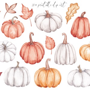 Fall Pumpkins Leaves Printable Clip Art Thanksgiving Watercolor Prints ...