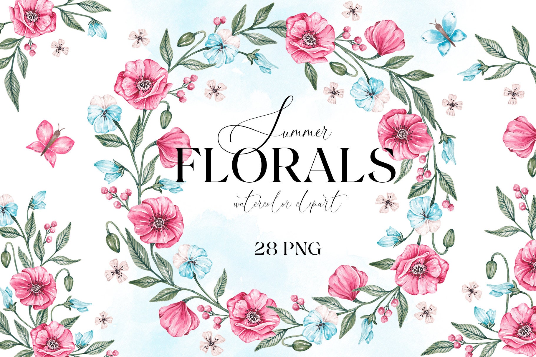 Watercolor Floral Wreath Frame Border Clipart PNG. Childish Pansy Poppy ...