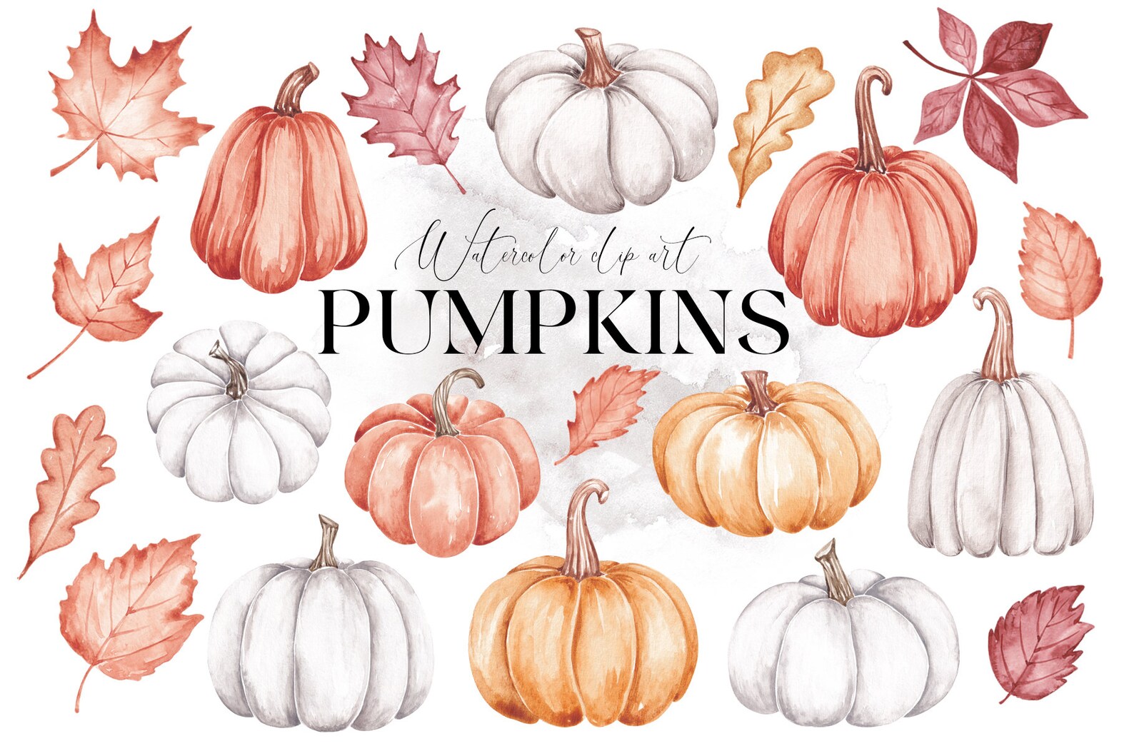 Fall Pumpkins Leaves Printable Clip Art Thanksgiving Watercolor Prints ...