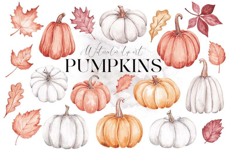 Fall Pumpkins Leaves Printable Clip Art Thanksgiving Watercolor Prints ...