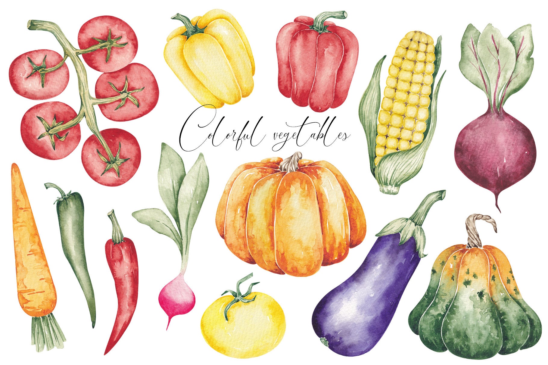 Vegetable Clip Art Healthy Food Organic Products Vegan Digital Print ...