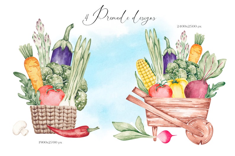 Vegetable Clip Art Healthy Food Organic Products Vegan Digital Print ...