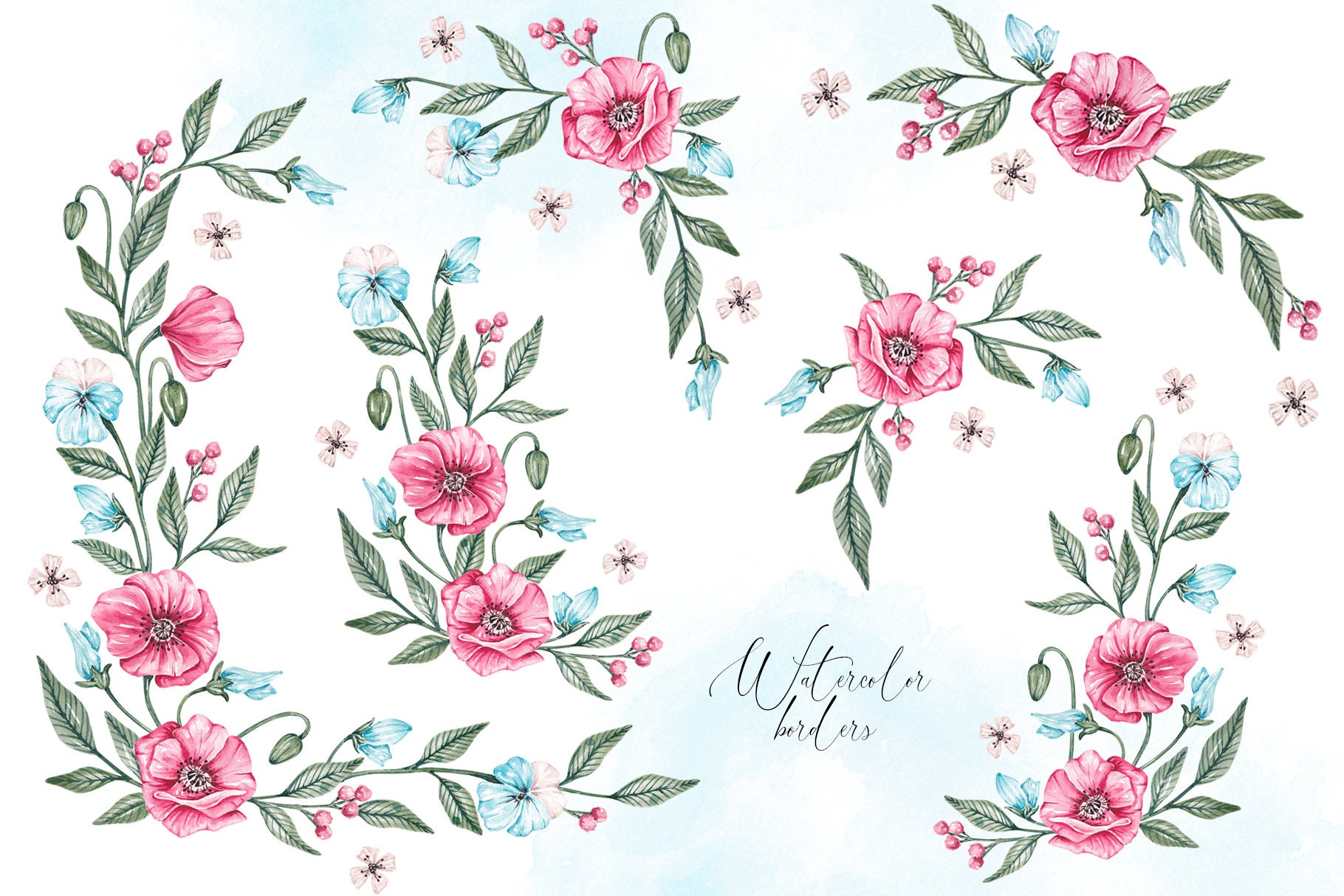 Watercolor Floral Wreath Frame Border Clipart PNG. Childish Pansy Poppy ...