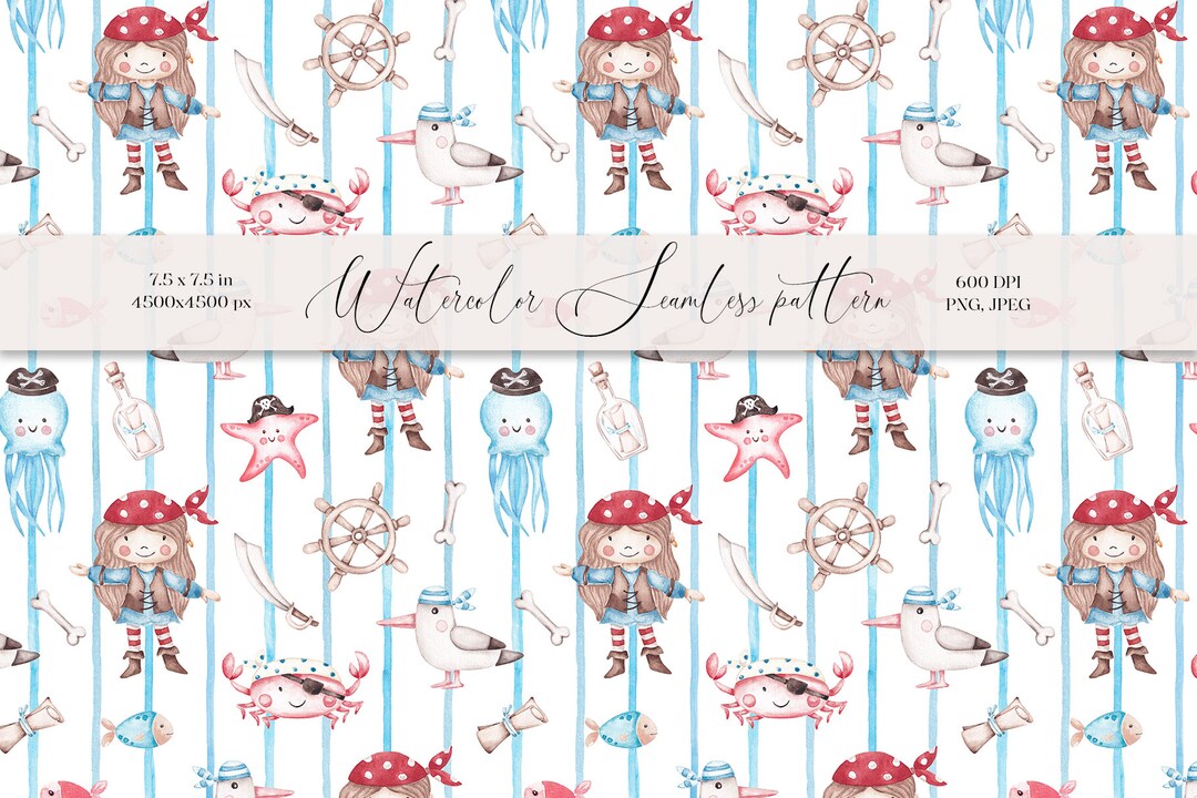 Pirate Girl Digital Repeat Print Pirates Kid Seamless Pattern ...