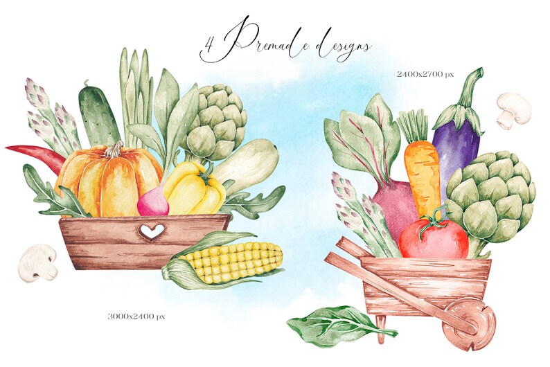 Vegetable Clip Art Healthy Food Organic Products Vegan Digital Print ...