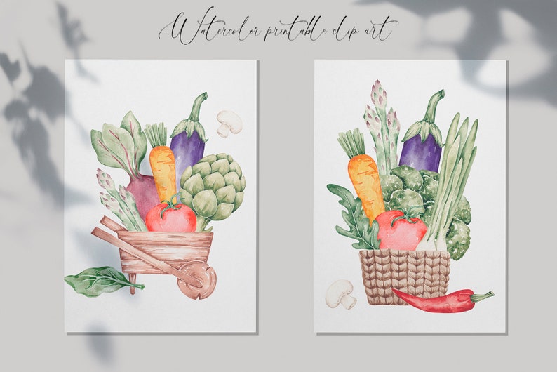 Vegetable Clip Art Healthy Food Organic Products Vegan Digital Print ...