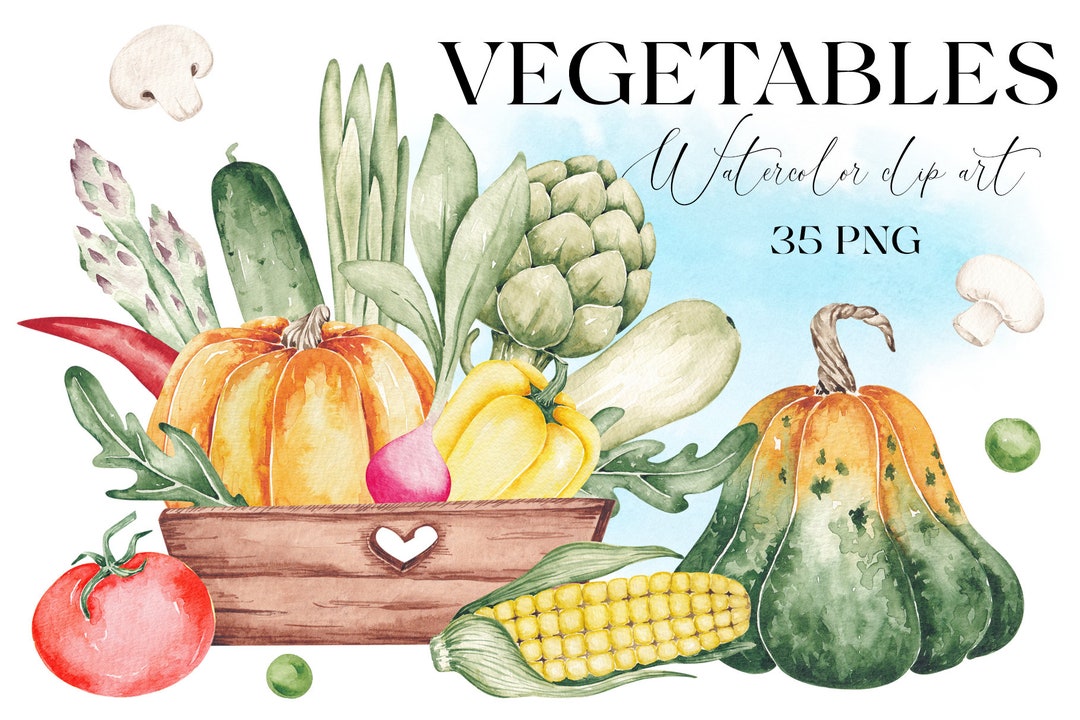 Vegetable Clip Art Healthy Food Organic Products Vegan Digital Print ...