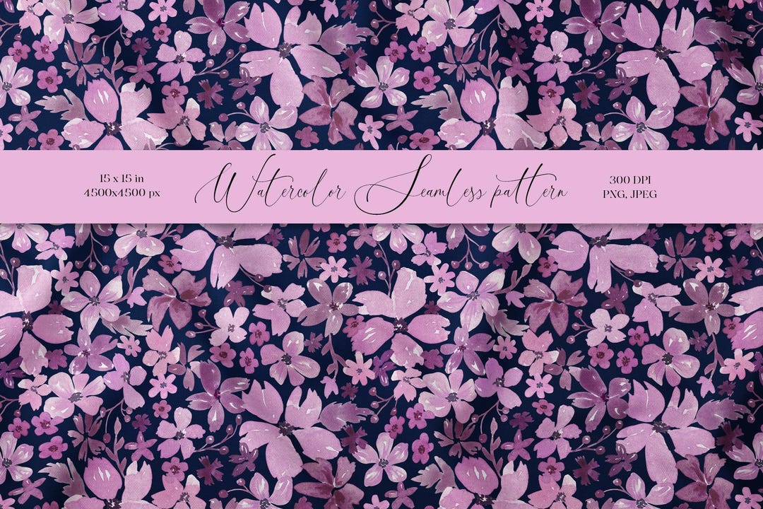 Pink Purple Flower Seamless Pattern Watercolor Floral Print Abstract ...