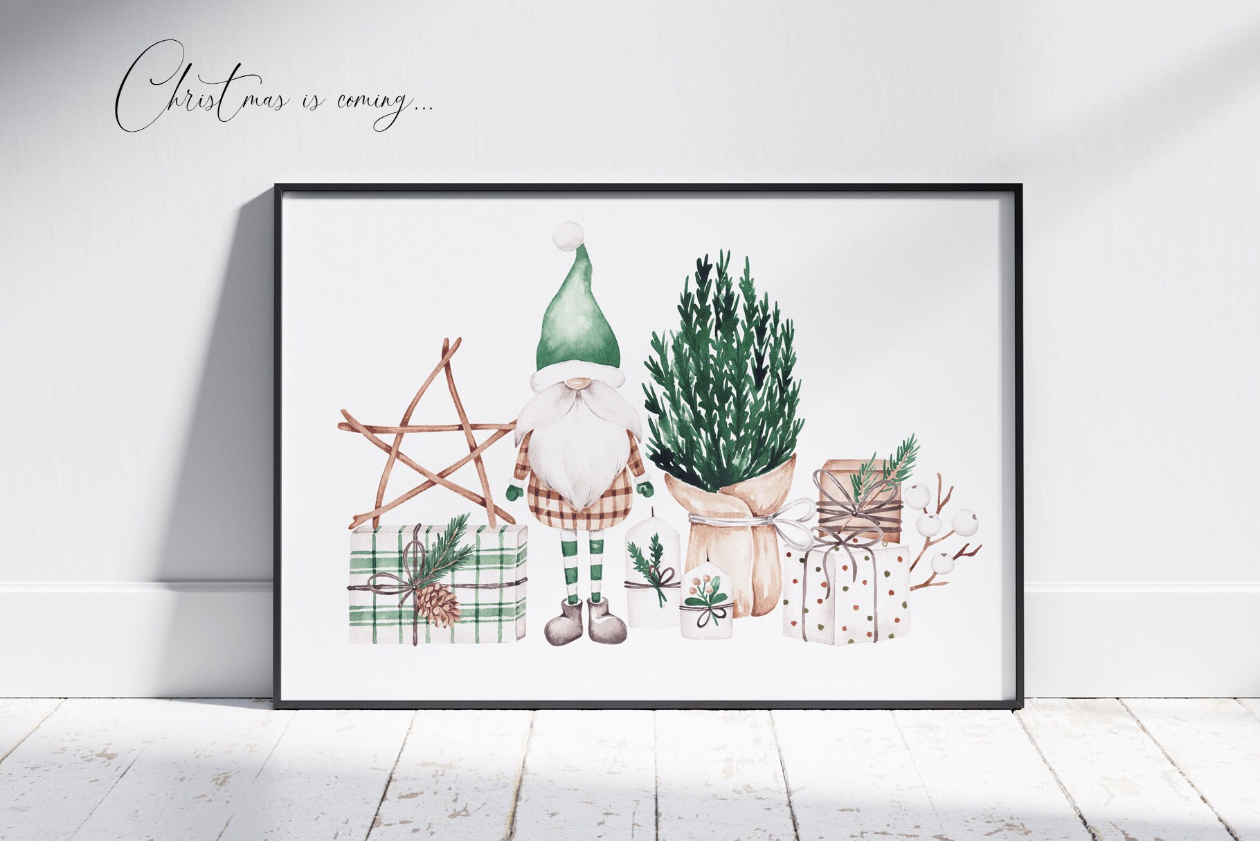 Scandinavian Christmas Printable Clipart Png Watercolor Nordic House ...