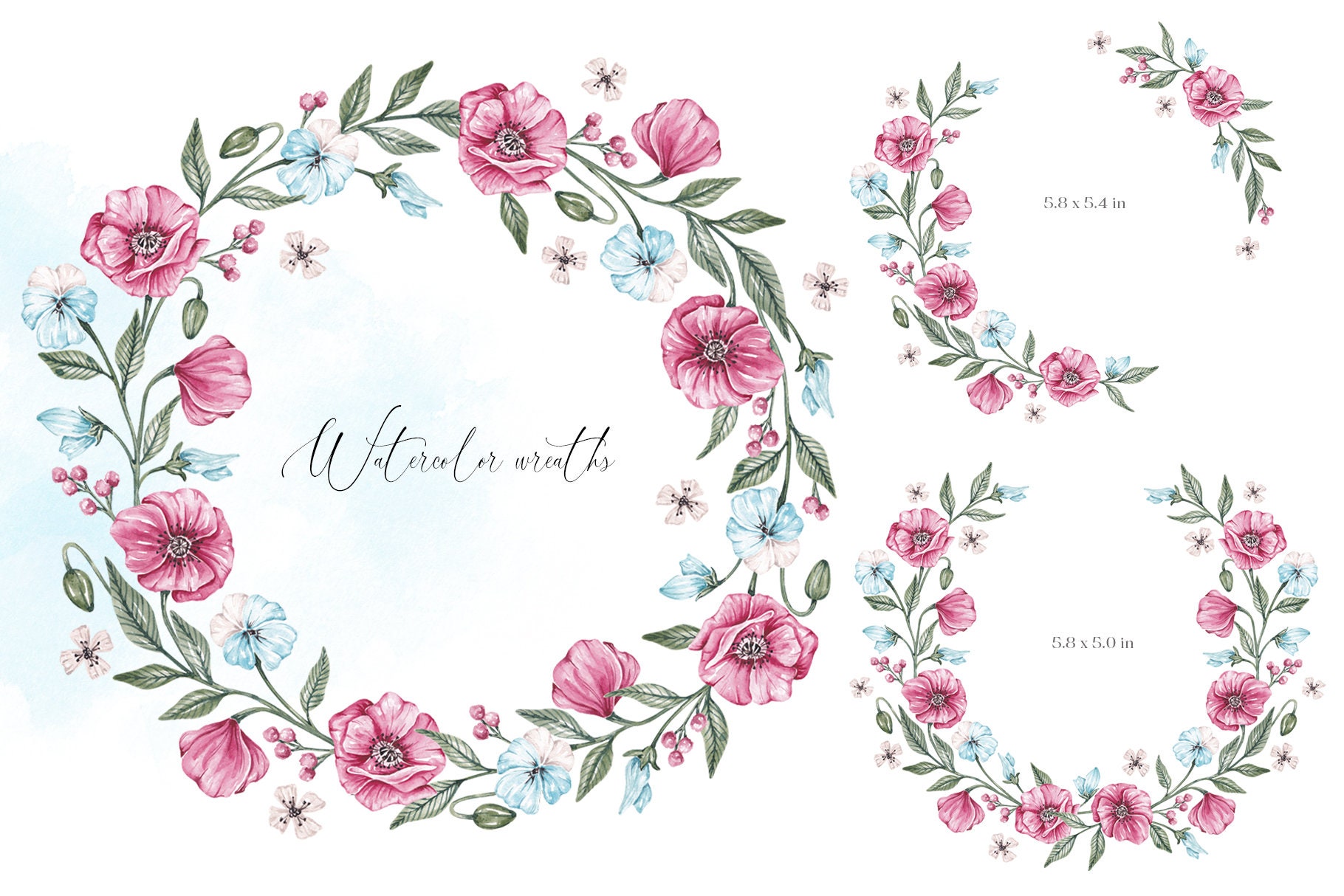 Watercolor Floral Wreath Frame Border Clipart PNG. Childish Pansy Poppy ...