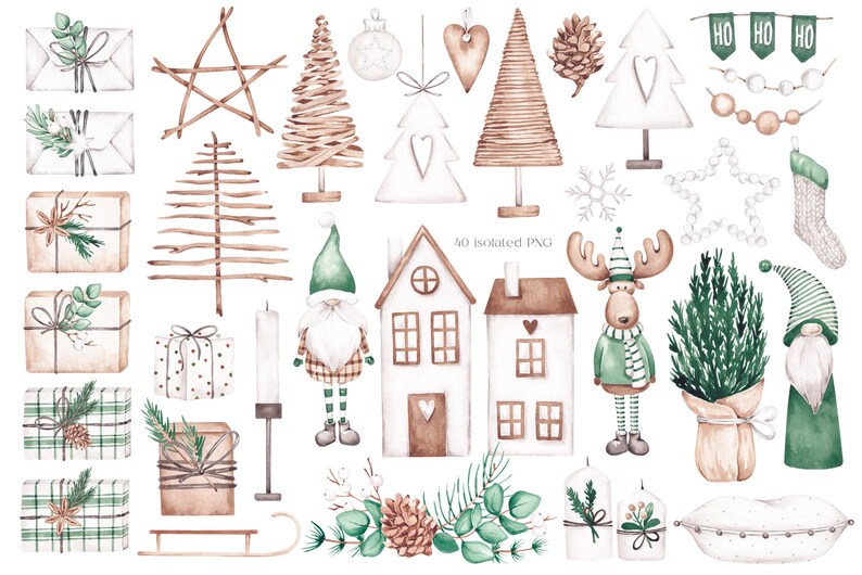 Scandinavian Christmas Printable Clipart Png Watercolor Nordic House ...