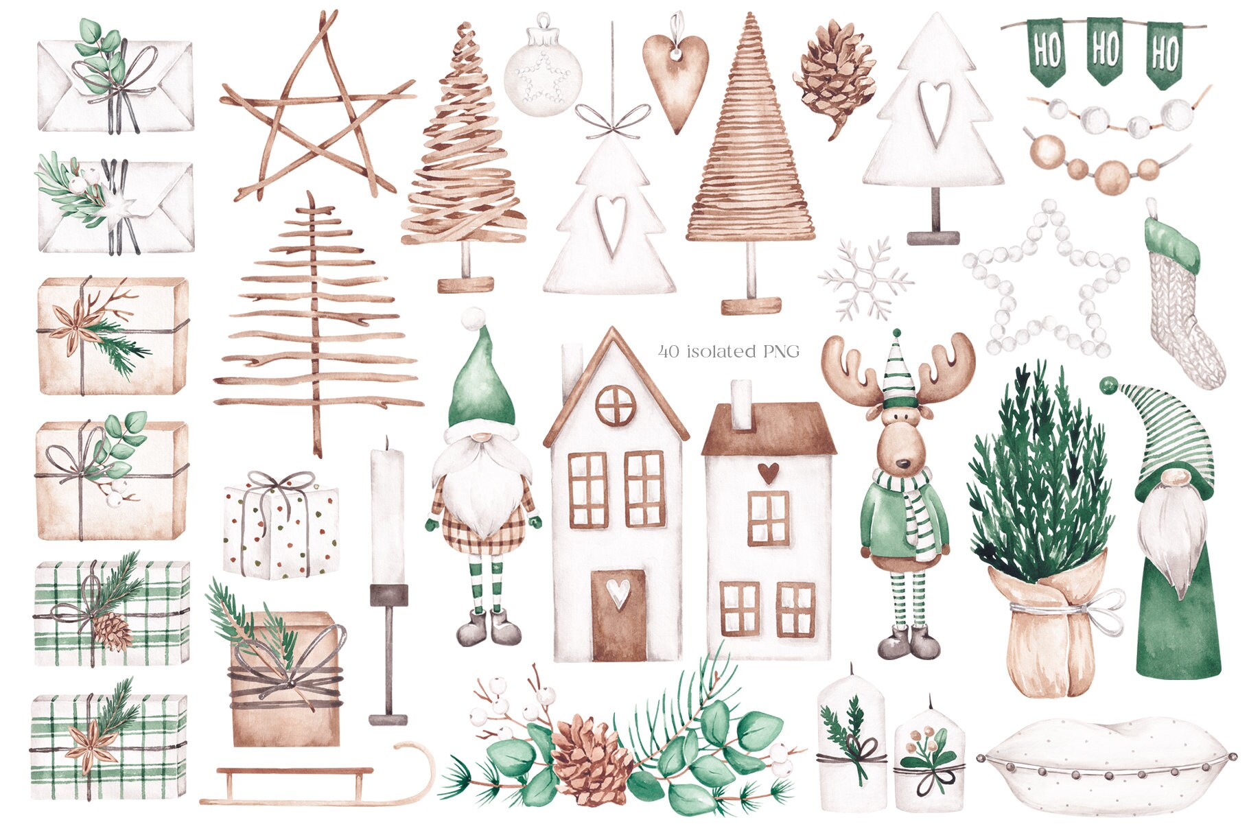 Scandinavian Christmas Printable Clipart Png Watercolor Nordic House ...