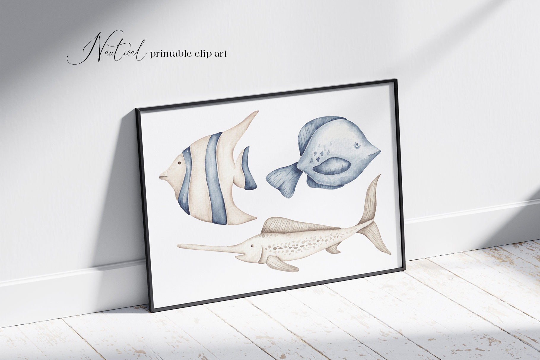 Watercolor Nautical Printable Clipart Ocean Life Marine Digital Print ...