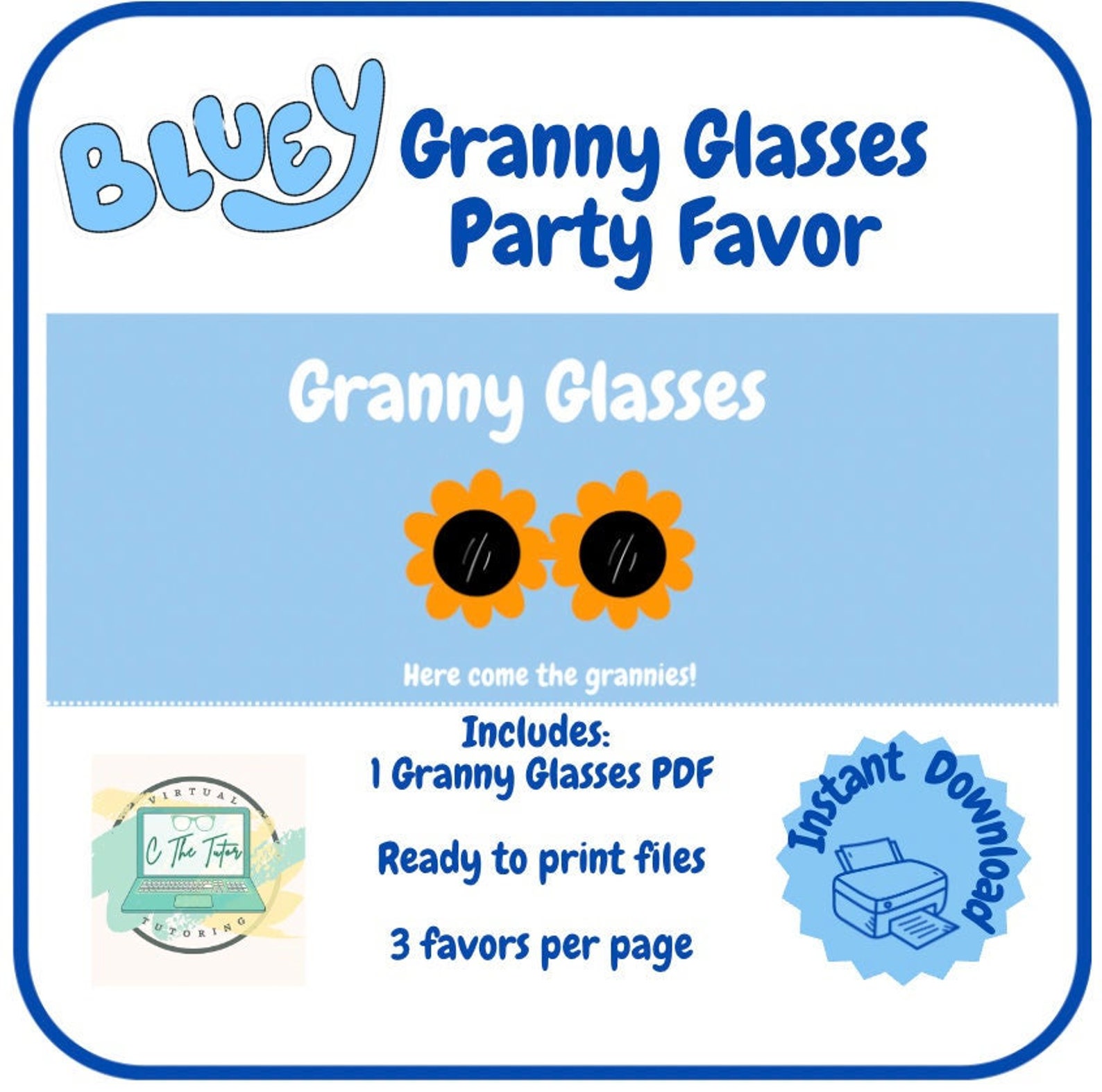 Bluey Granny Glasses Party Favor Etsy