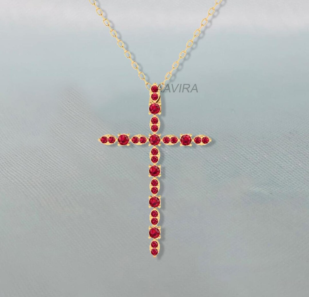 Ruby Cross Necklace, Prong Cross Necklace, Minimalist Cross Necklace ...