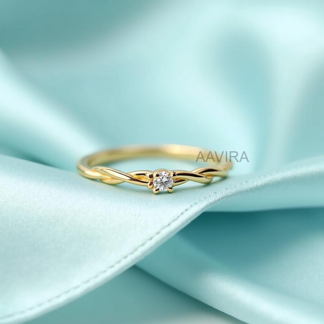 14K Gold Twisted Solitaire Ring, Moissanite Diamond Band, Stackable ...