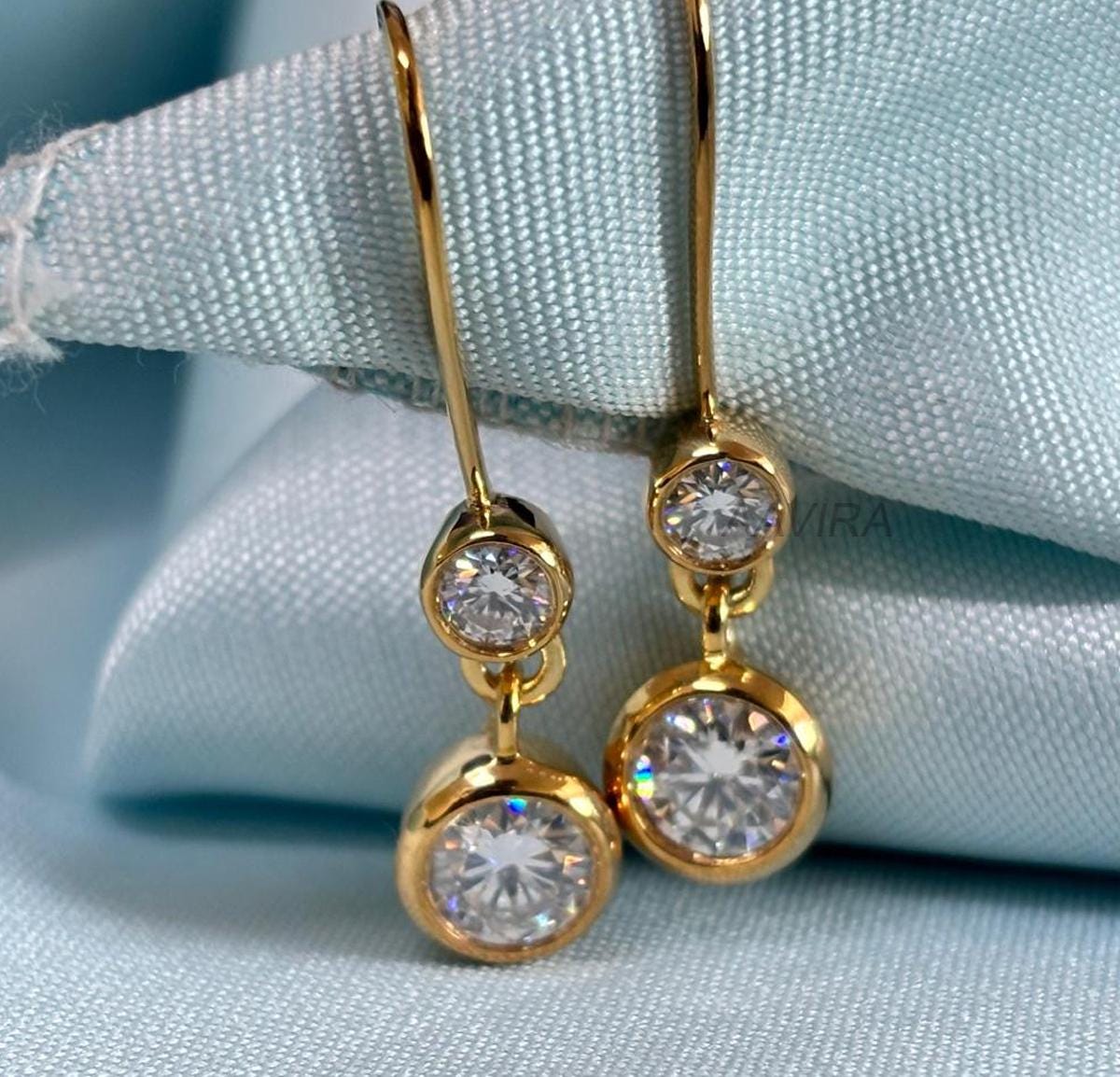 Moissanite Diamond Dangle Earrings for Her, Dainty Dangle Earrings ...