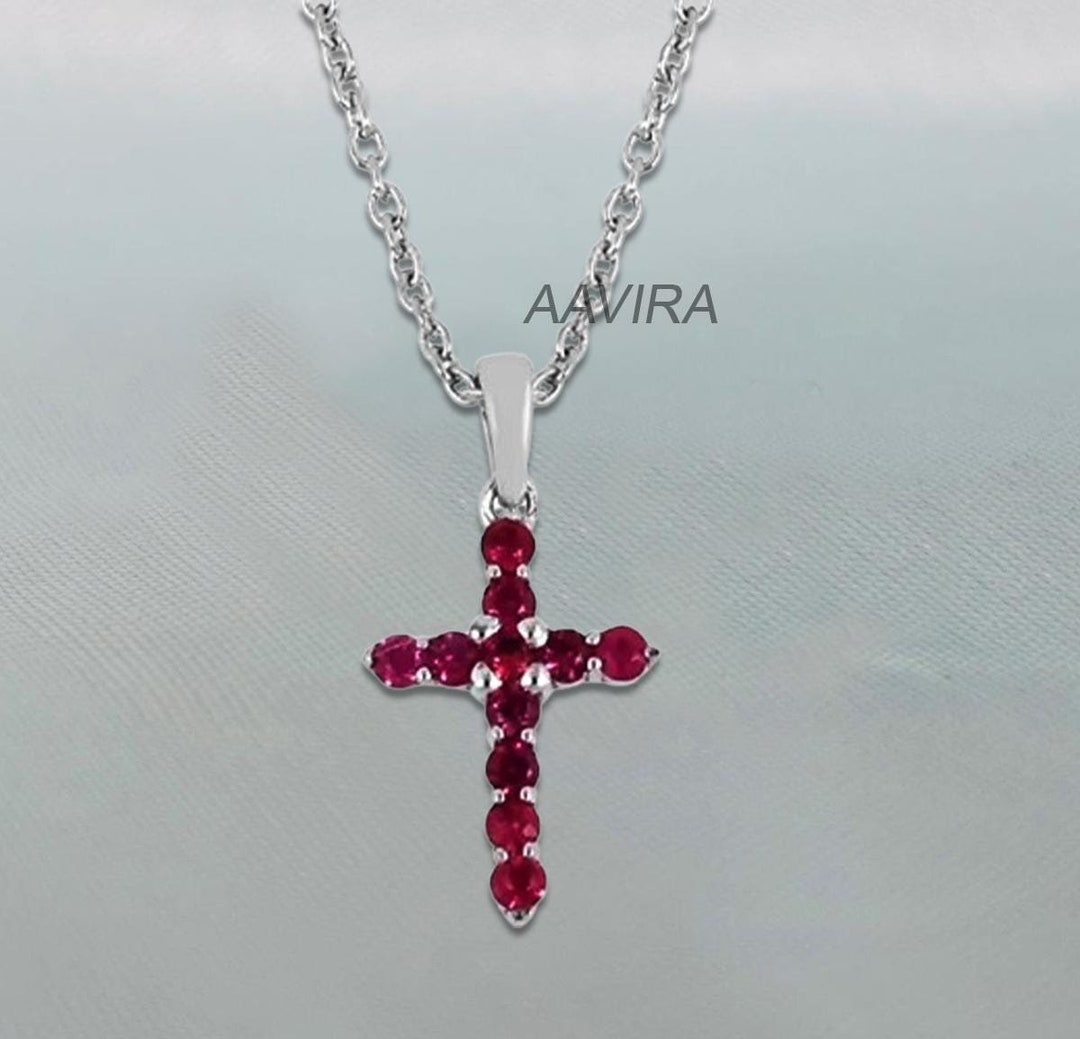 Round Ruby Cross Necklace, Cross Necklace, Ruby Cross Necklace ...
