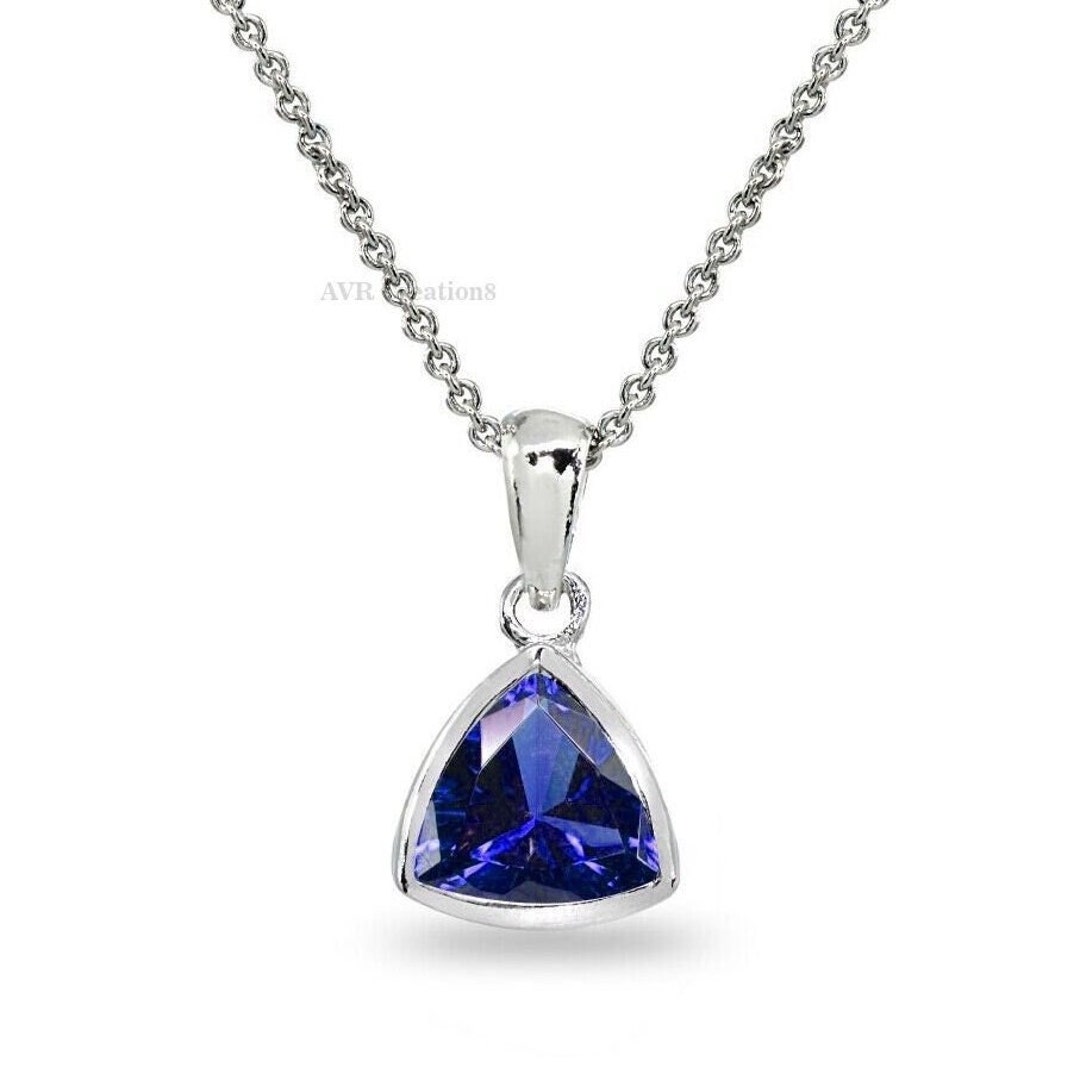 Trillion Cut Blue Sapphire Women's Necklace Pendant, Triangle Shape ...