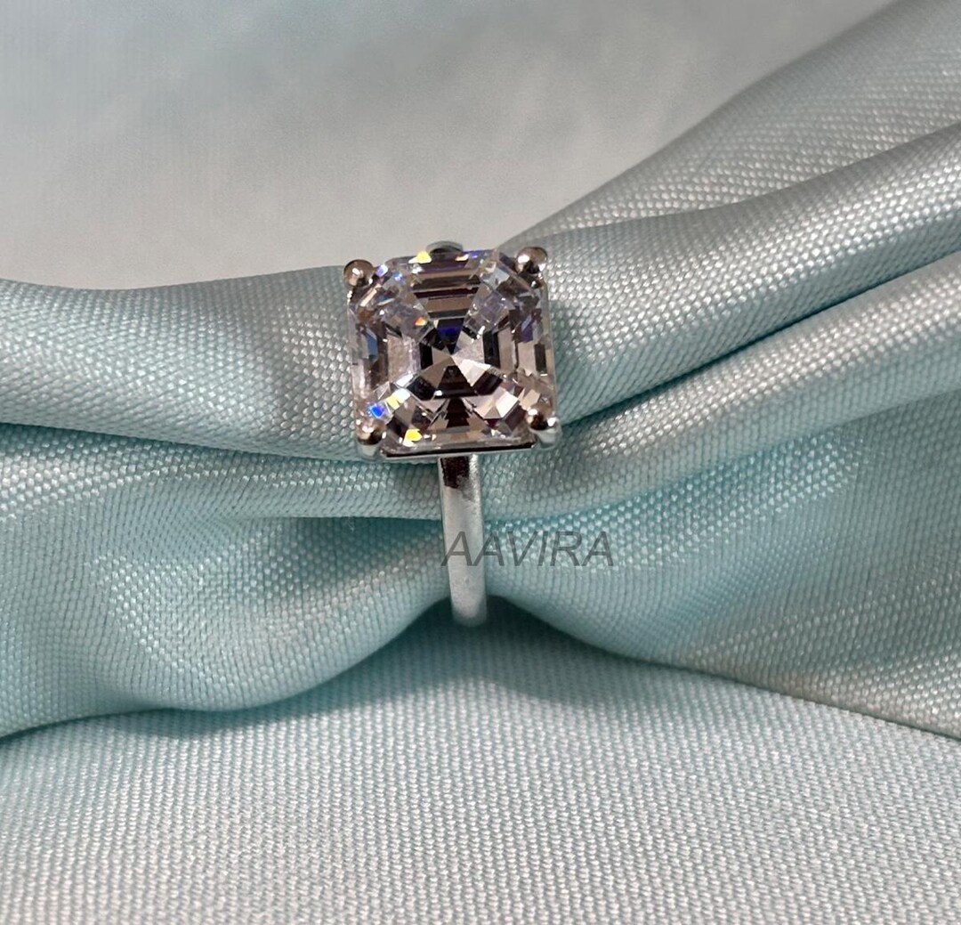 Asscher Cut Diamond Ring, Asscher Solitaire Ring, Engagement Ring, 925 ...
