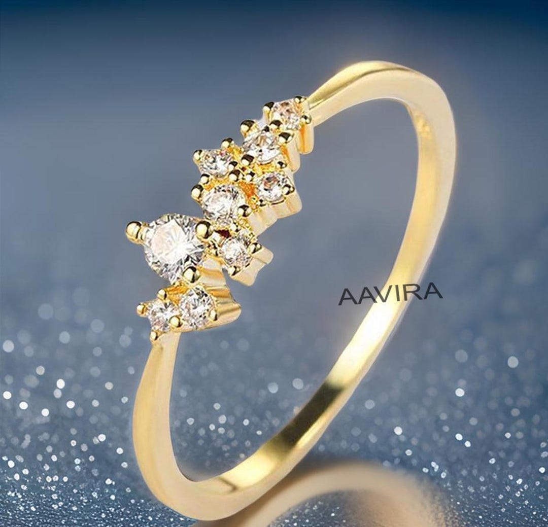 Women Cluster Ring, 14k Yellow Gold, Sterling Silver Band - Etsy