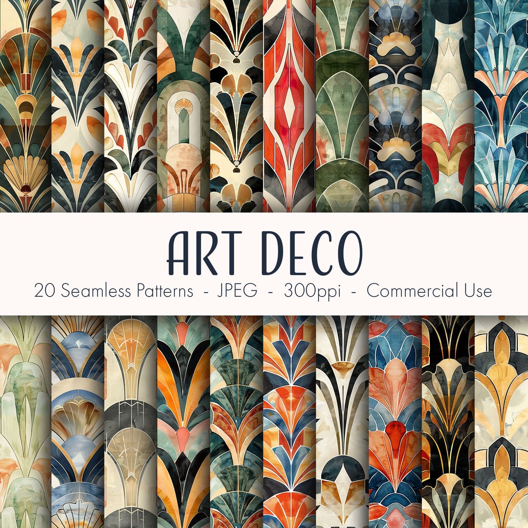 Art Deco Seamless Patterns, Printable Digital Paper, Commercial Use ...
