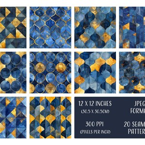 Blue Geo Seamless Patterns, Printable Digital Paper, Commercial Use ...