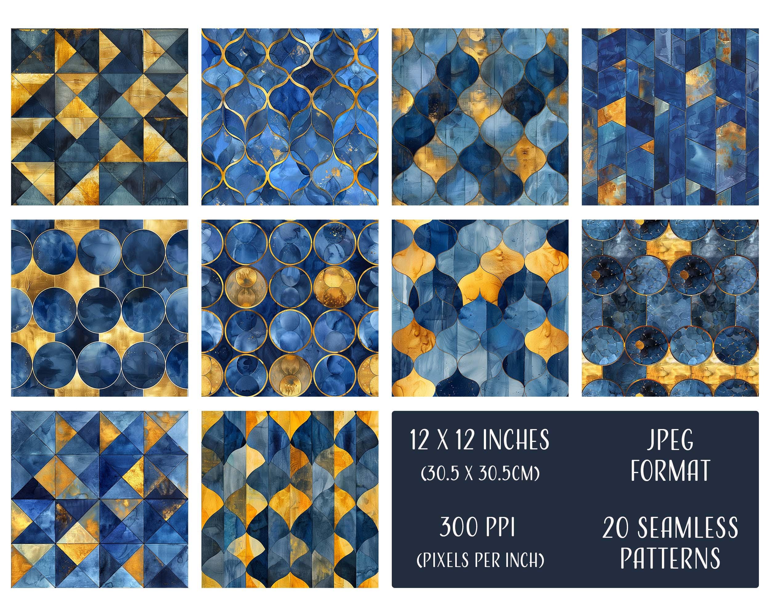 Blue Geo Seamless Patterns, Printable Digital Paper, Commercial Use ...