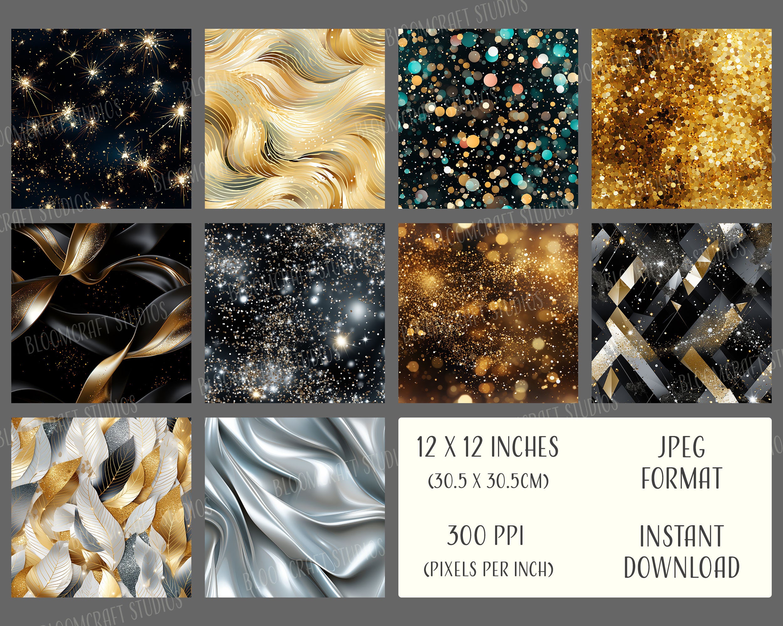 New Year's Eve Seamless Patterns, Printable Digital Paper, Instant ...