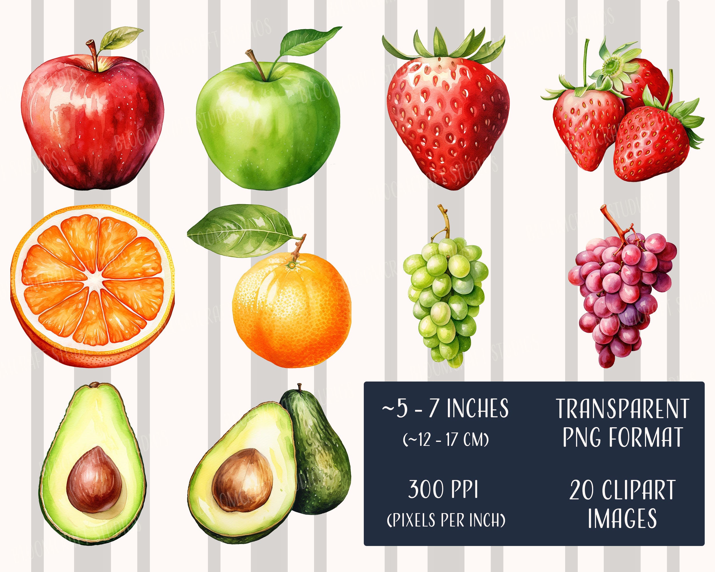 Fruits Clipart Printable Images, Transparent Background, Instant ...