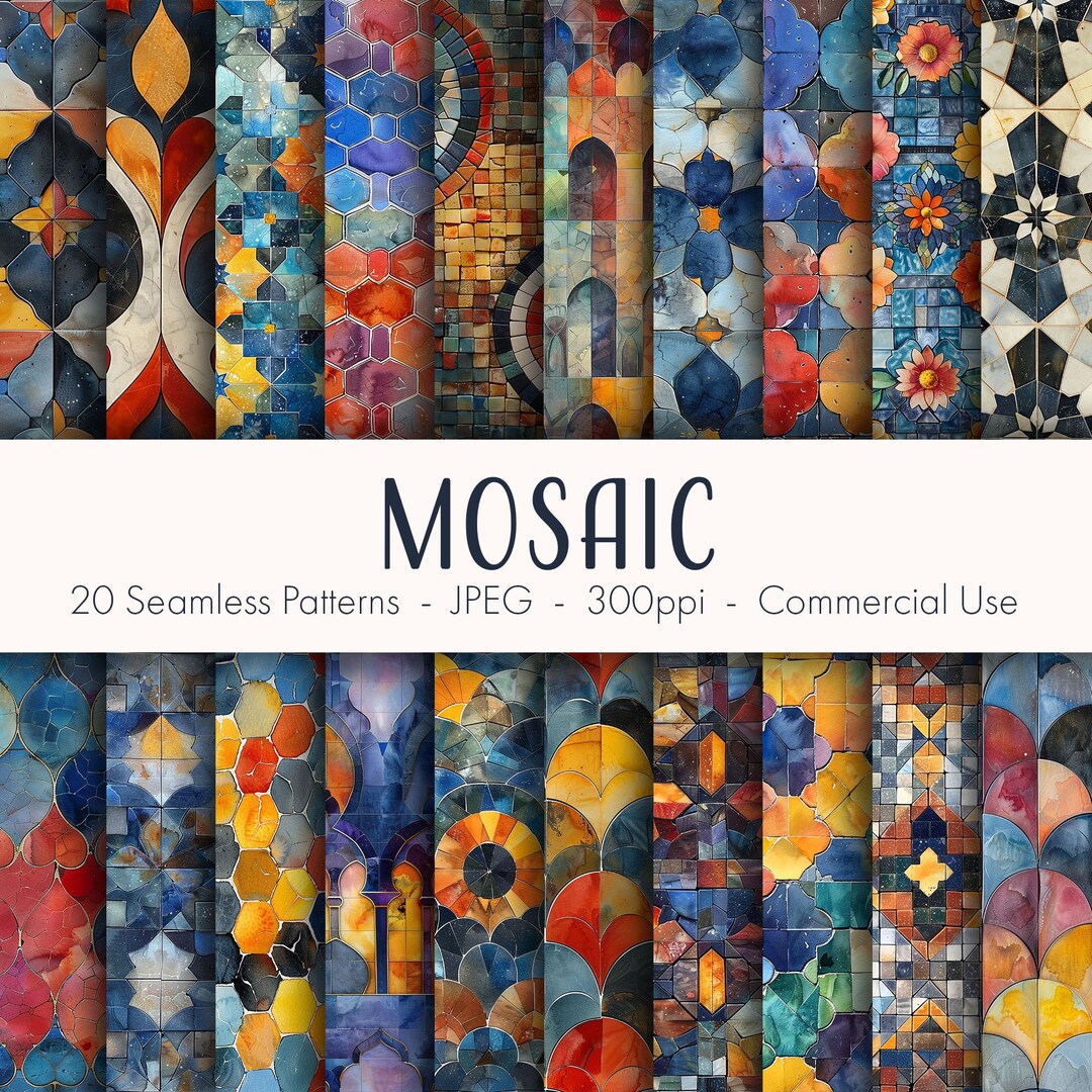 Mosaic Seamless Patterns, Printable Digital Paper, Commercial Use, JPEG ...