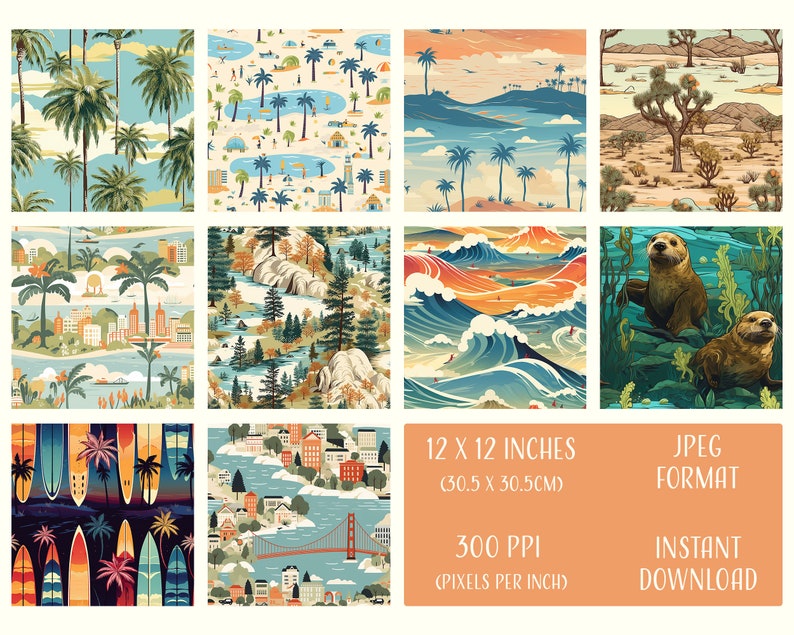 California Patterns, Printable Digital Paper, Commercial Use, JPEG ...