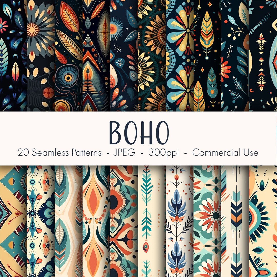 Boho Seamless Patterns, Printable Digital Paper, Instant Download ...
