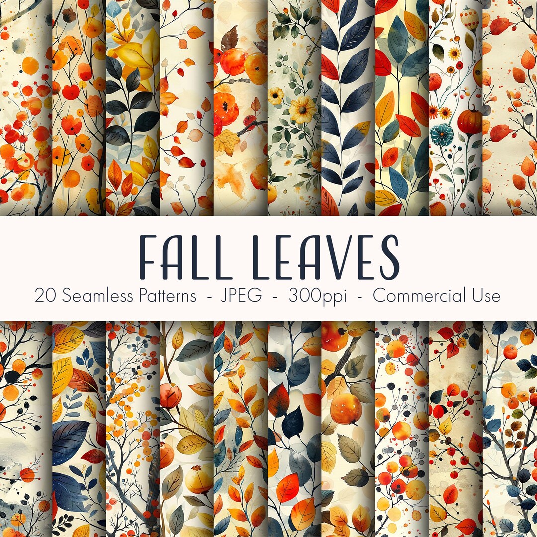 Fall Leaves Seamless Patterns, Printable Digital Paper, Commercial Use ...