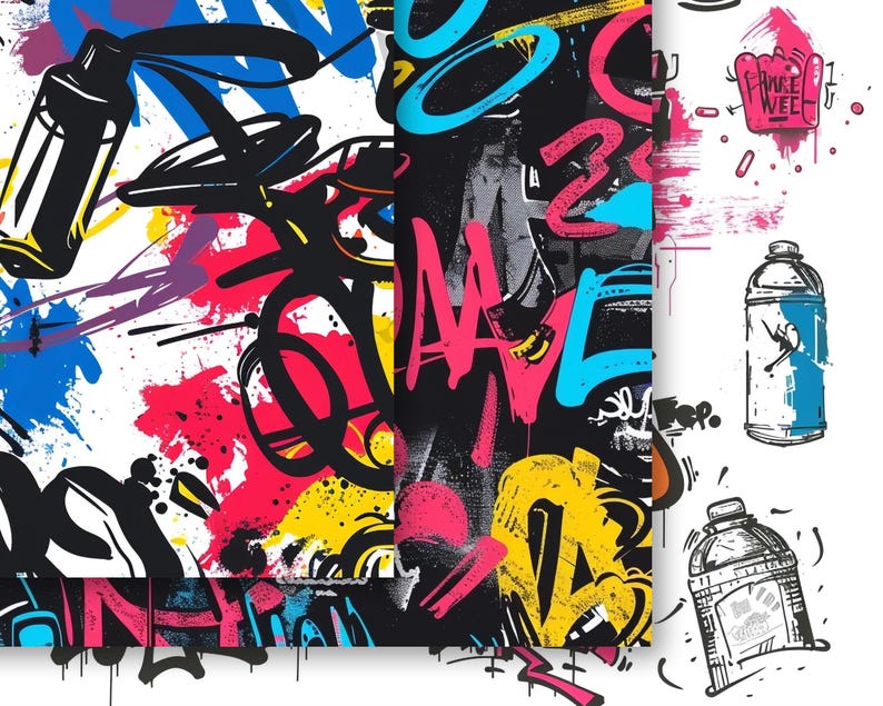 Graffiti Seamless Patterns, Printable Digital Paper, Commercial Use ...
