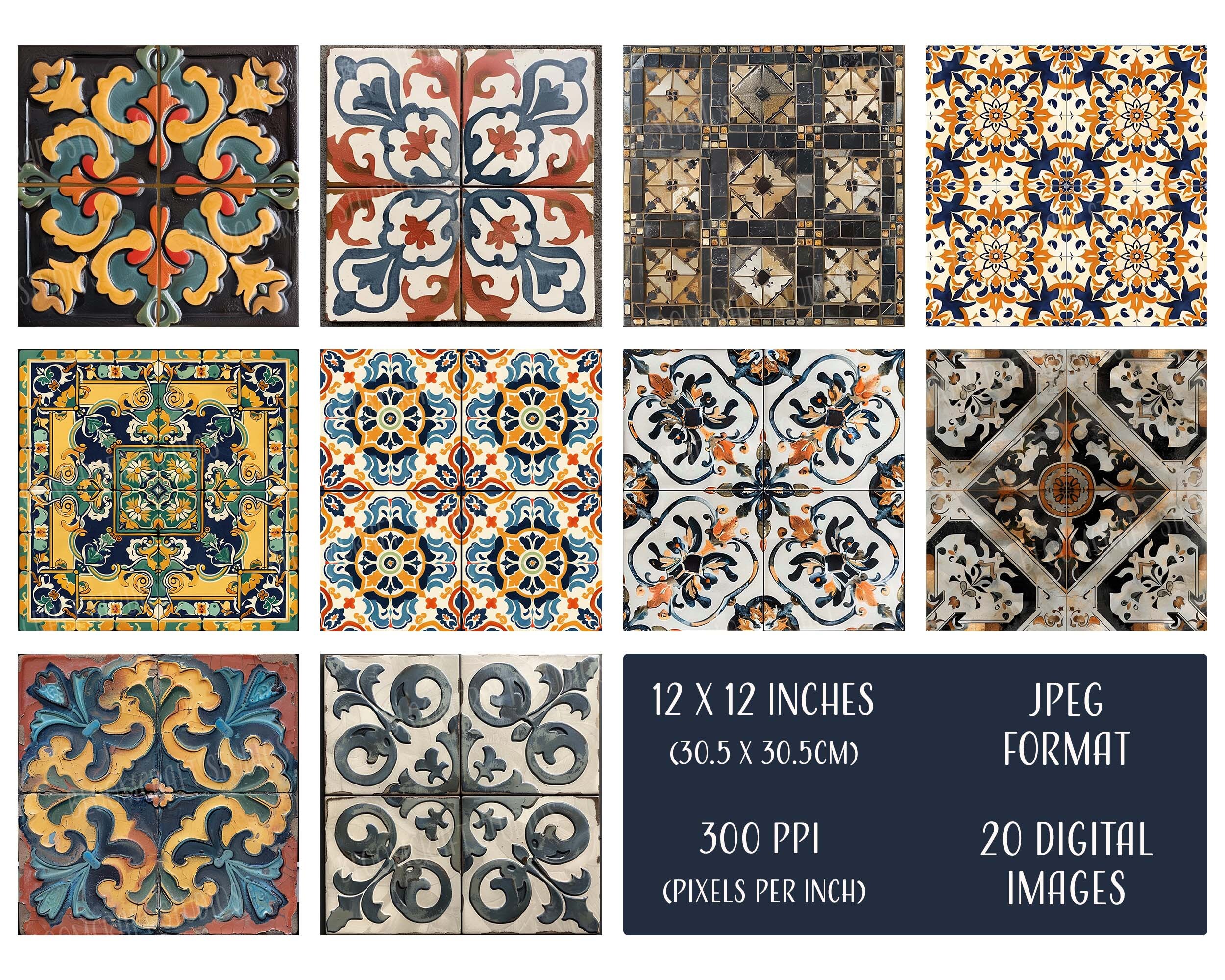 Spanish Tile Digital Images, Printable Digital Paper, Instant Download, Commercial Use, JPEG ...