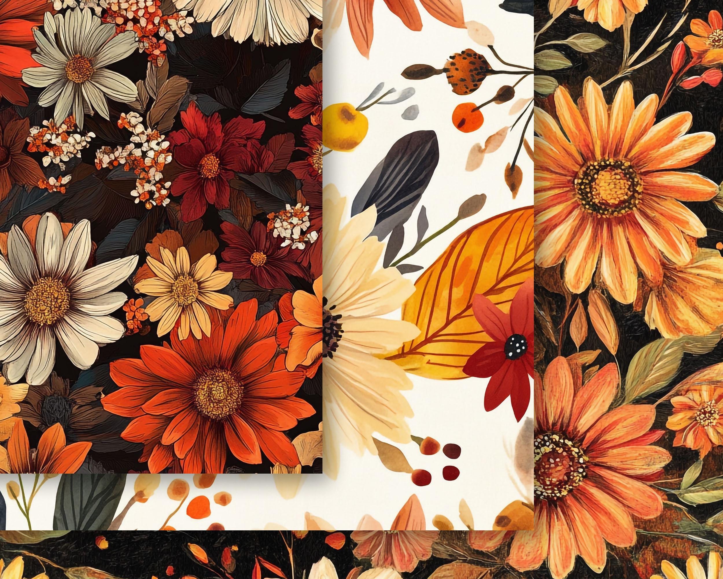 Fall Flowers Seamless Patterns, Printable Digital Paper, Commercial Use ...