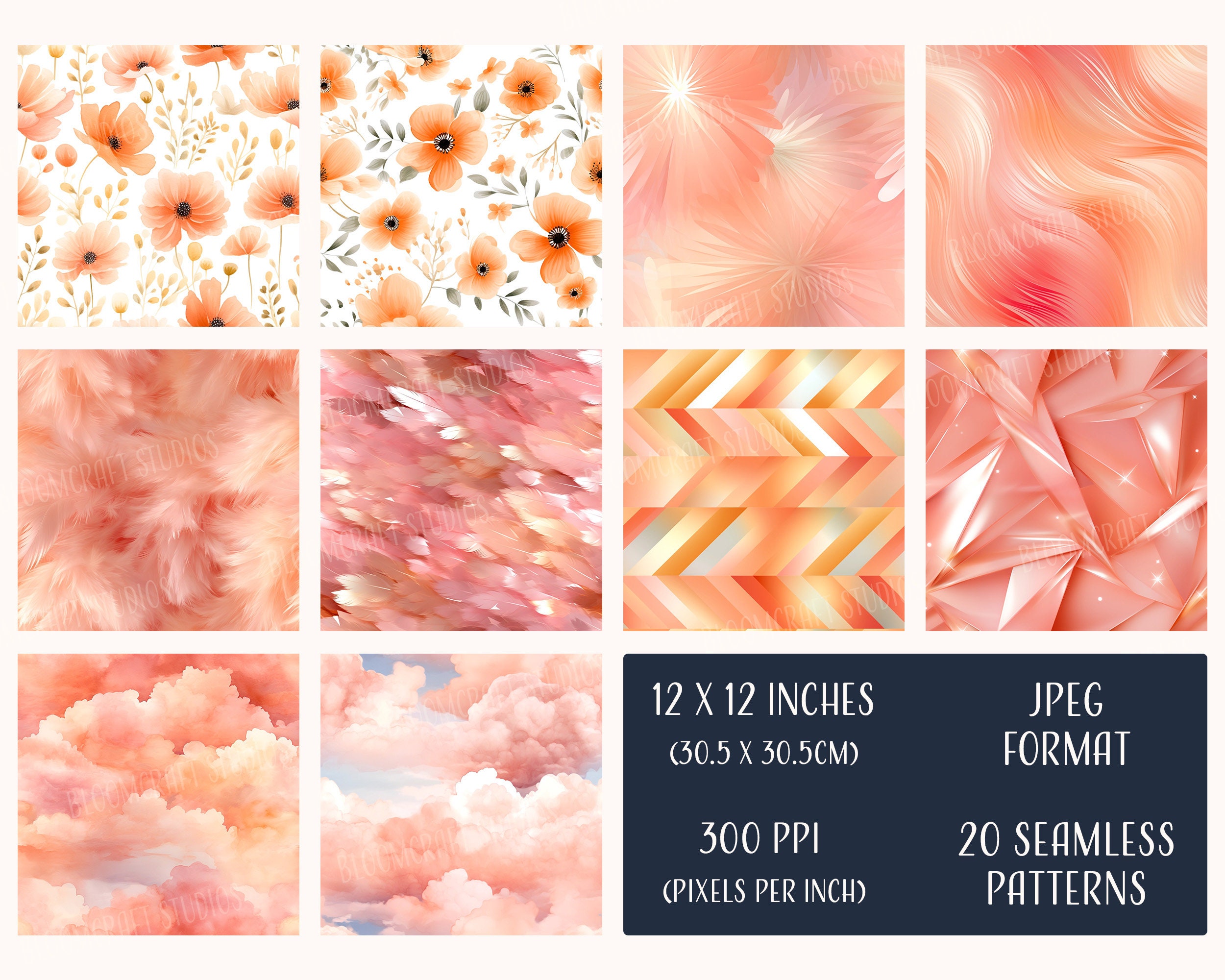 Pantone Peach Fuzz Seamless Patterns, Printable Digital Paper ...