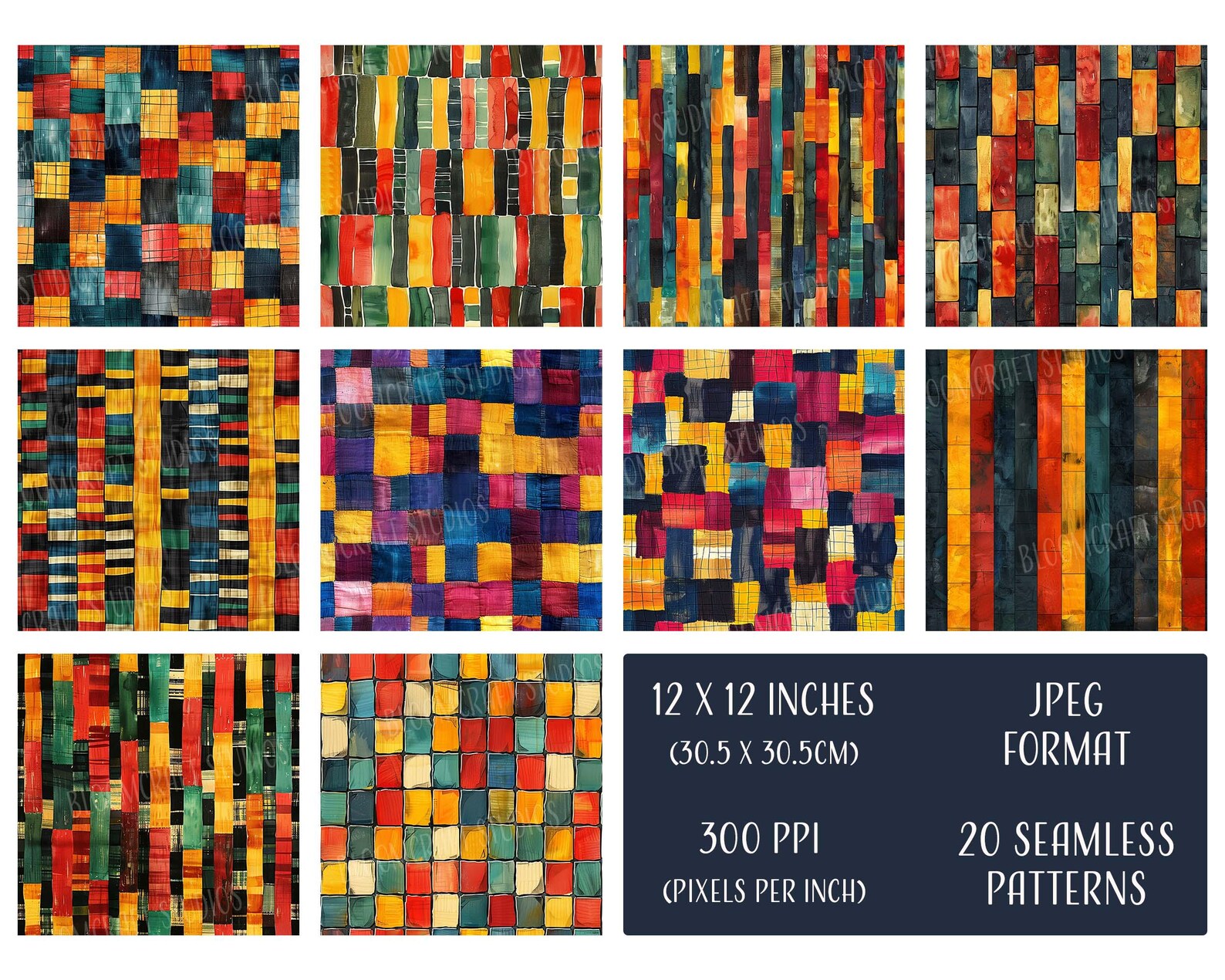 Patchwork Seamless Patterns, Printable Digital Paper, Commercial Use ...
