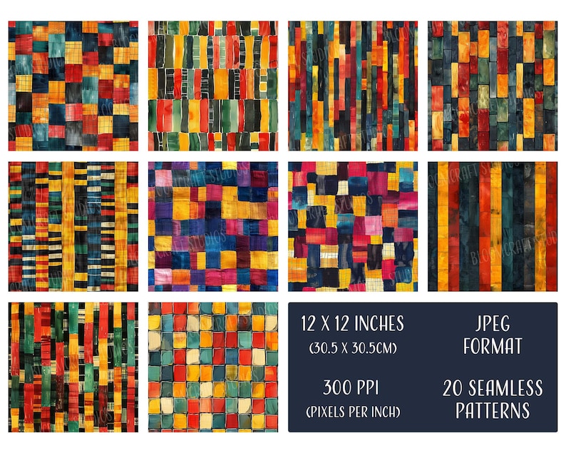 Patchwork Seamless Patterns, Printable Digital Paper, Commercial Use ...