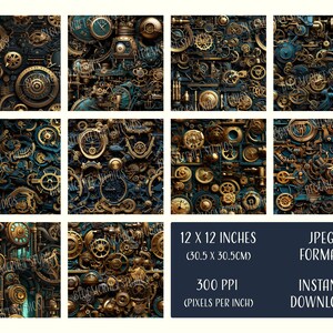 Steam Punk Seamless Patterns, Printable Digital Paper, Instant Download ...