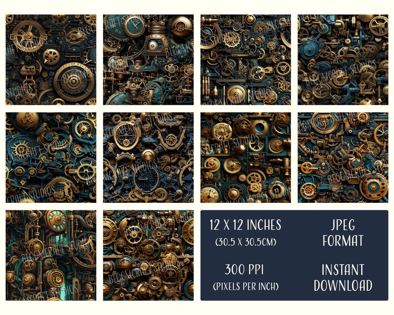 Steam Punk Seamless Patterns, Printable Digital Paper, Instant Download ...